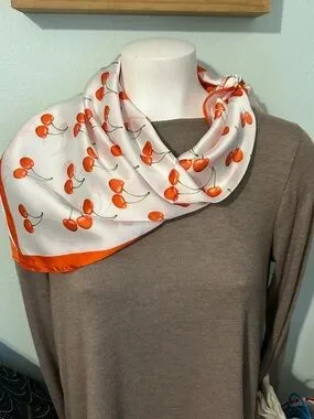 None | Accessories | Cherry Print Square Scarf With Red Border New ...